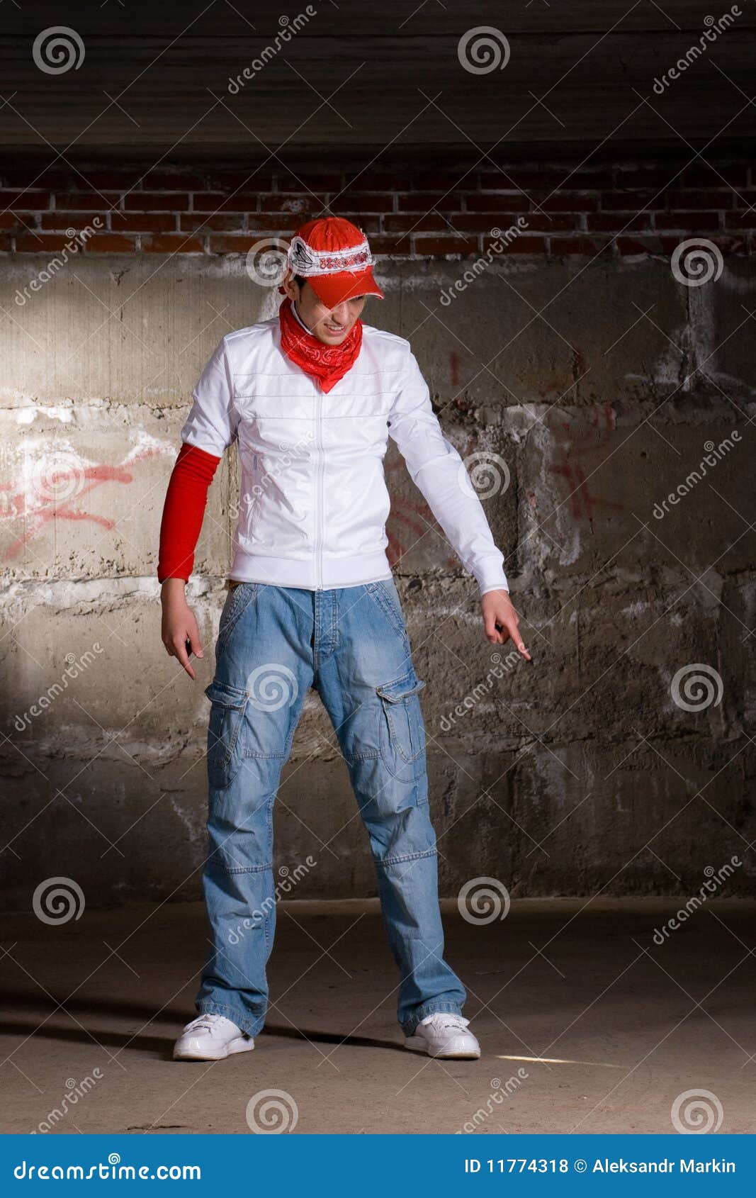 Hip Hop Boy Dancing in Modern Style Over Grey Wall Stock Photo - Image ...