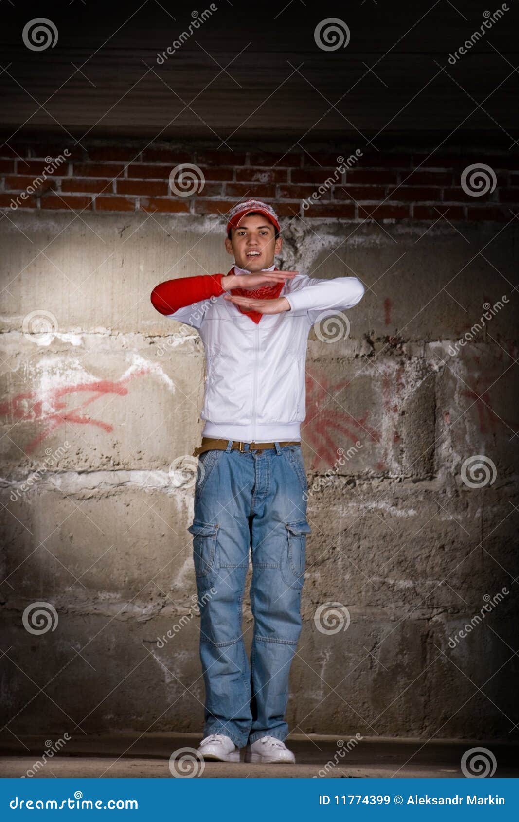 Hip Hop Boy Dancing in Modern Style Over Grey Wall Stock Image - Image ...