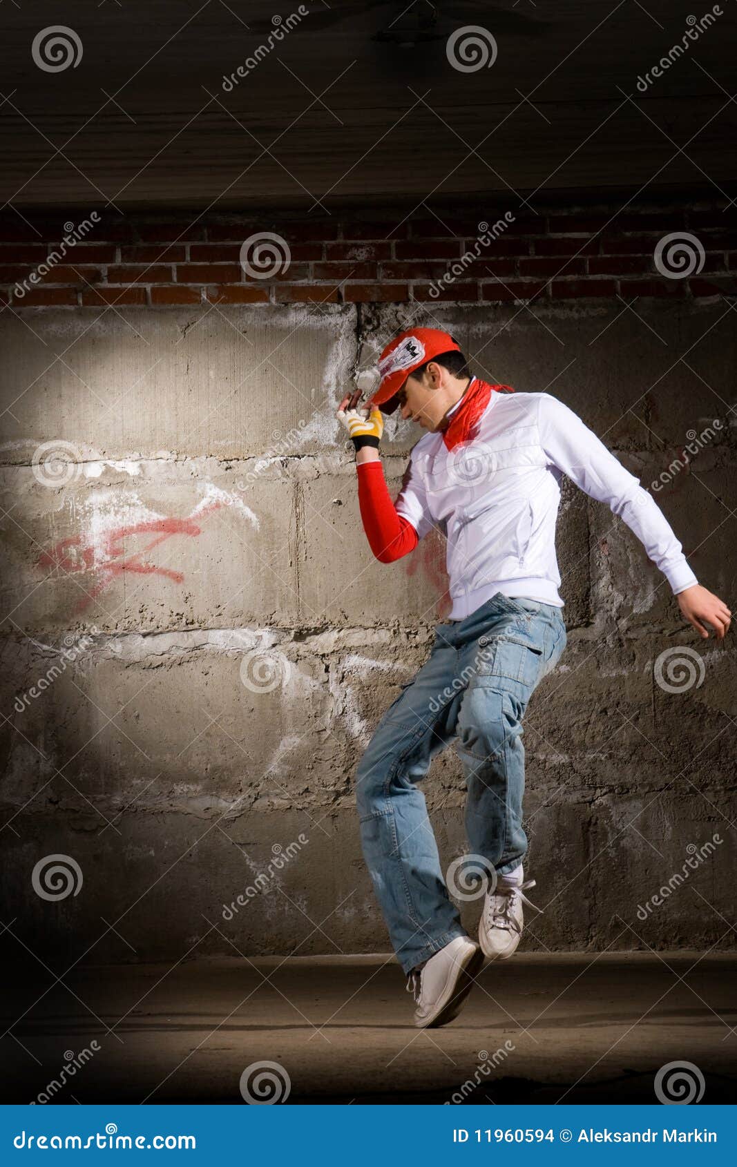 Hip Hop Boy Dancing in Modern Style Over Grey Wall Stock Photo - Image ...