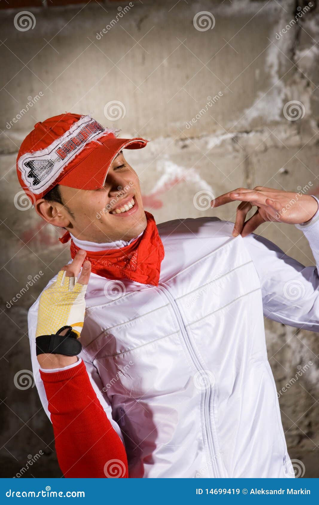 Hip Hop Boy Dancing in Modern Style Over Grey Wall Stock Image - Image ...