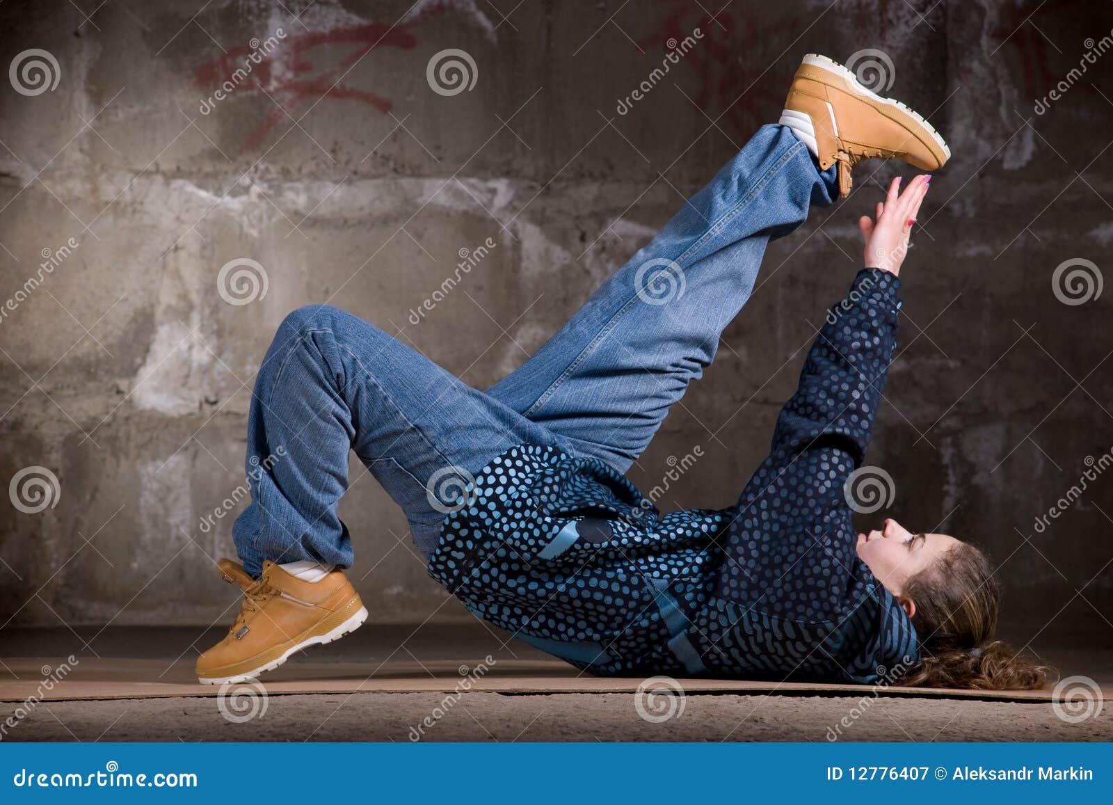 Hip Hop Dancer in Modern Style Over Brick Wall Stock Image - Image of ...