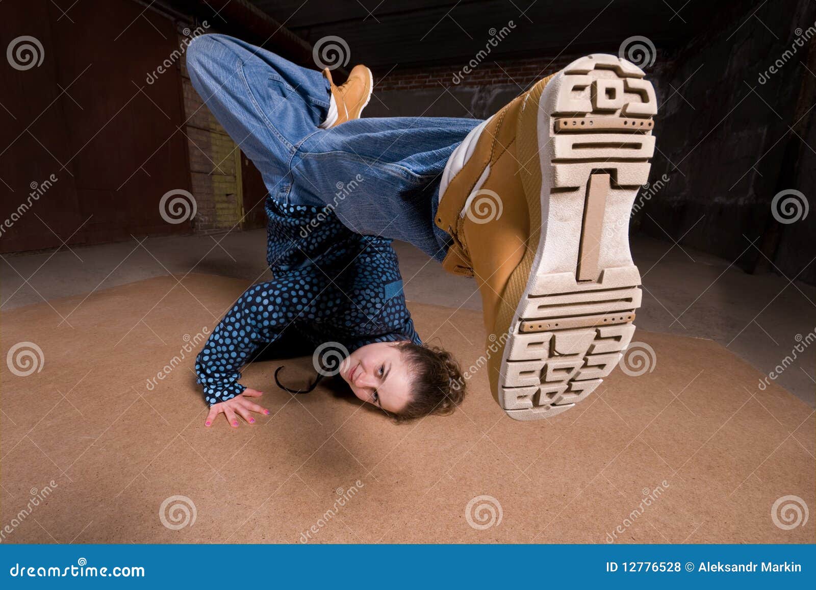 Hip Hop Dancer in Modern Style Over Brick Wall Stock Photo - Image of ...