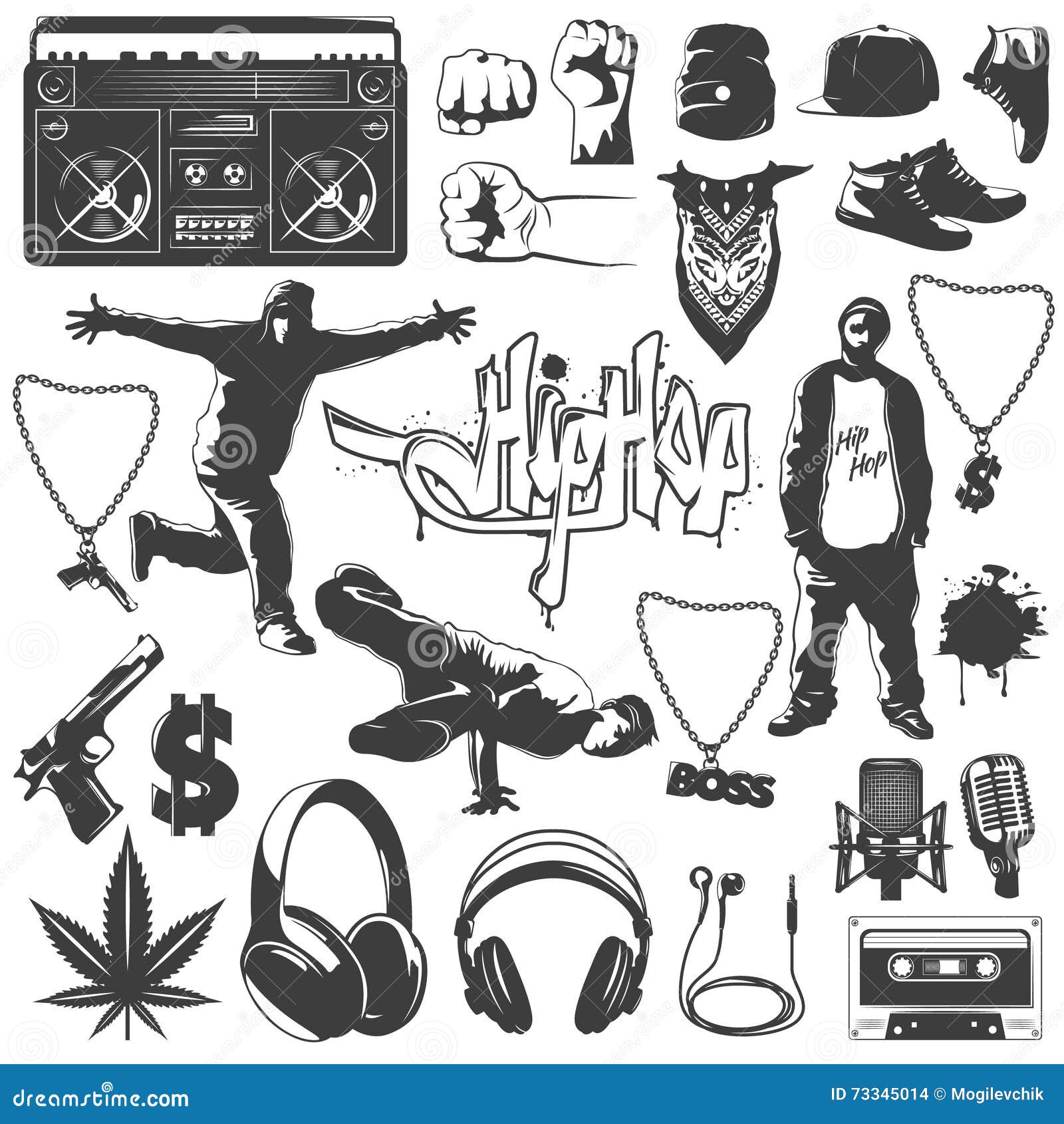 Hip Hop Icon Set stock vector. Illustration of ghetto - 73345014