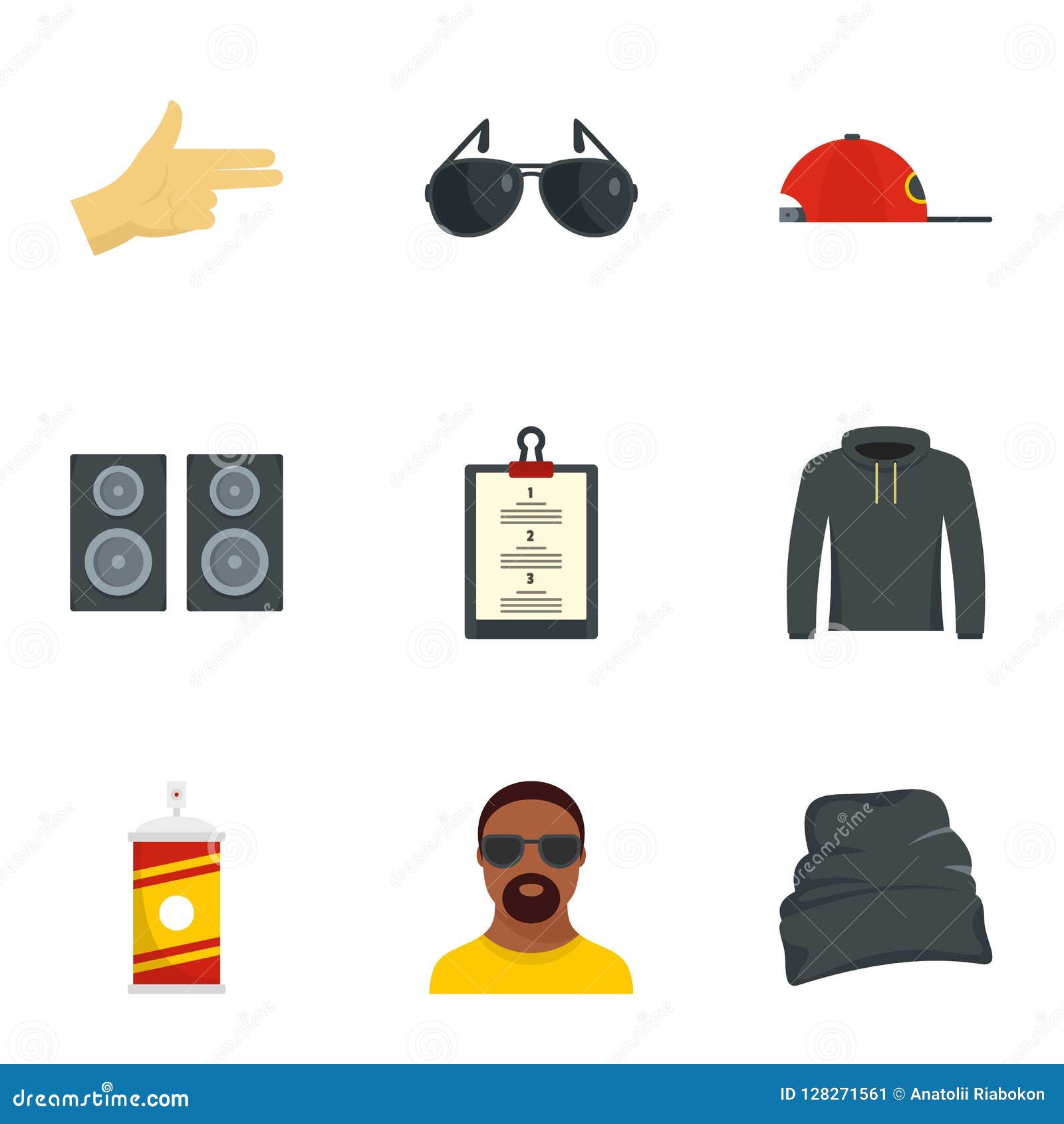 Hip Hop Icon Set, Flat Style Stock Vector - Illustration of gang, dance ...