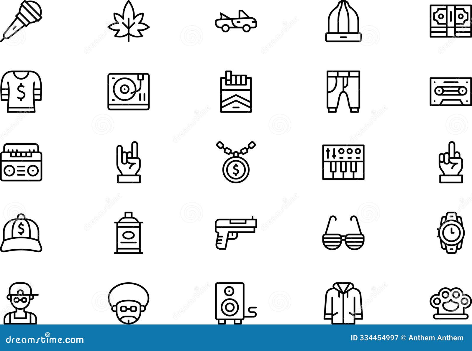 Hip Hop Icons Collection is a Vector Illustration with Editable Stroke ...