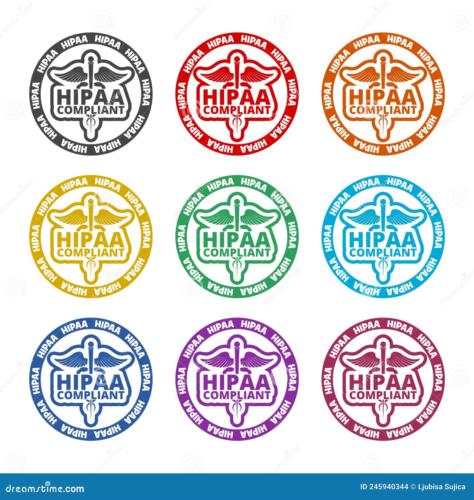 HIPAA Circle Icon Color Set Stock Vector - Illustration of business ...