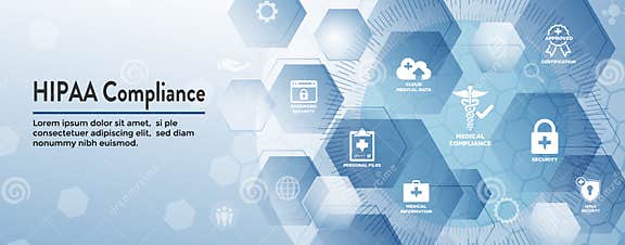 HIPAA Compliance Web Banner Header with Medical Icon Set and Tex Stock ...