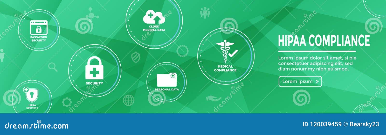 HIPPA Compliance Web Banner Header W Medical Icon Set & Text Stock ...