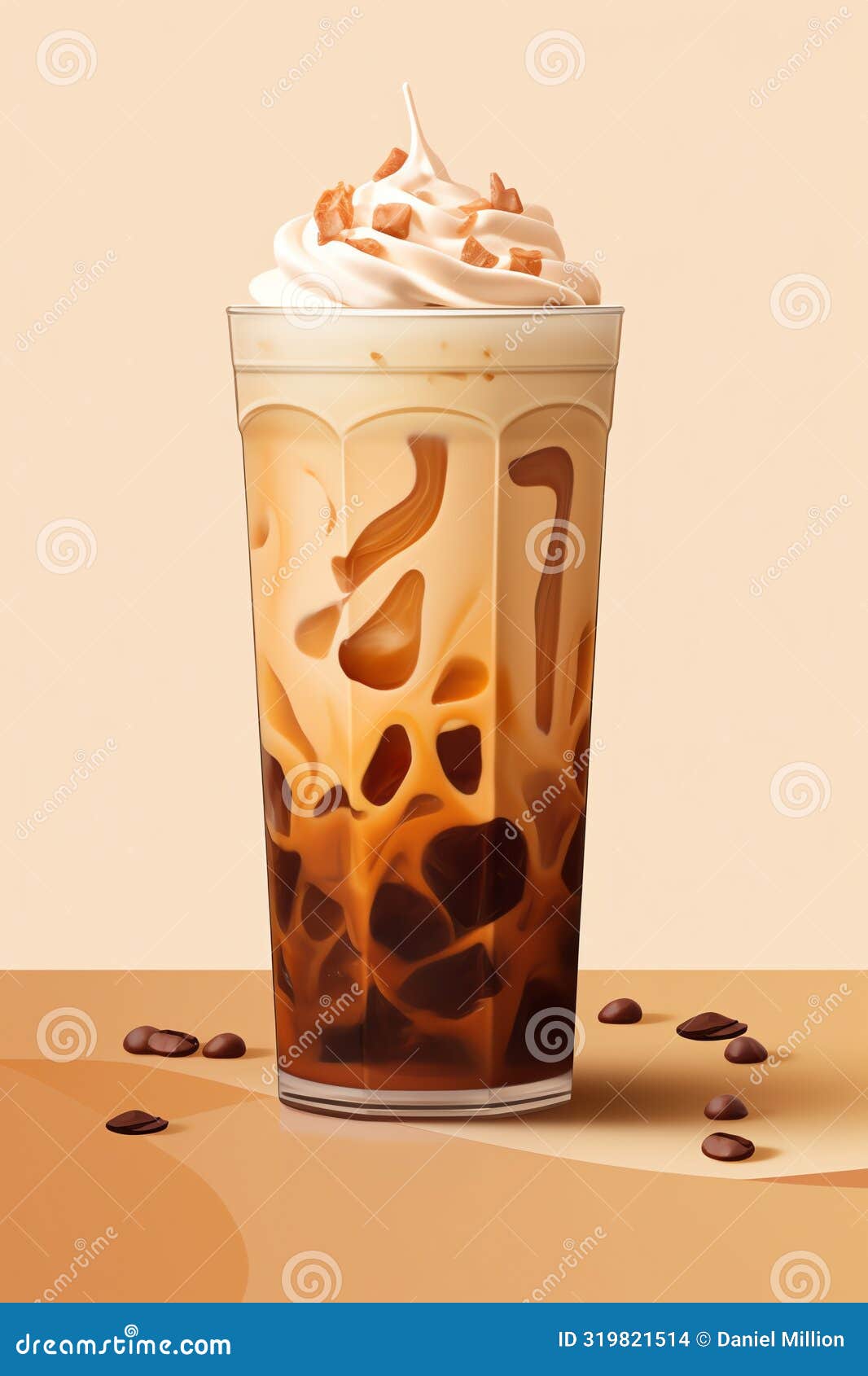 Hipped Cream Topped Iced Coffee Ad With Copy Space On Beige Background ...