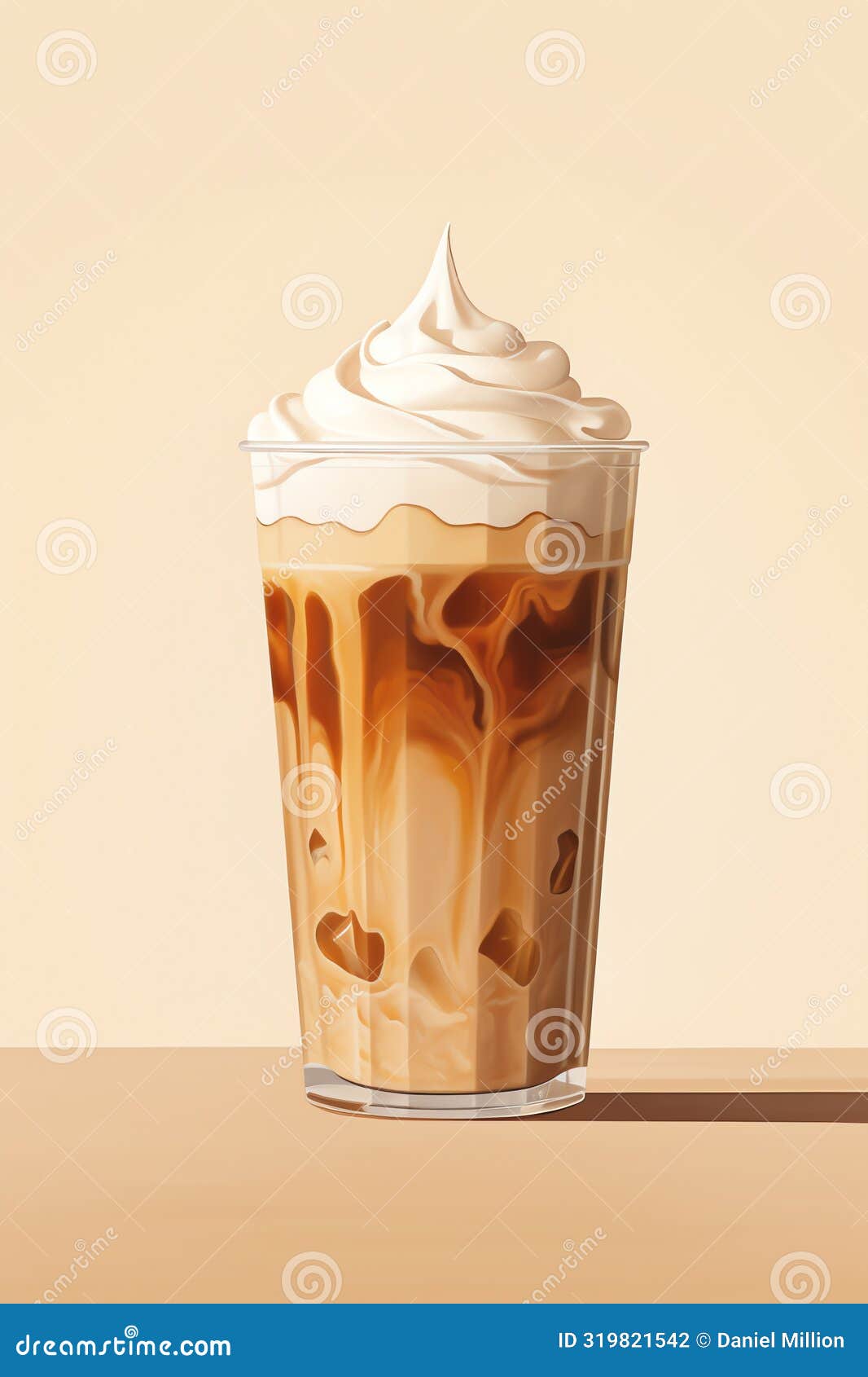 Hipped Cream Topped Iced Coffee Ad with Copy Space on Beige Background ...