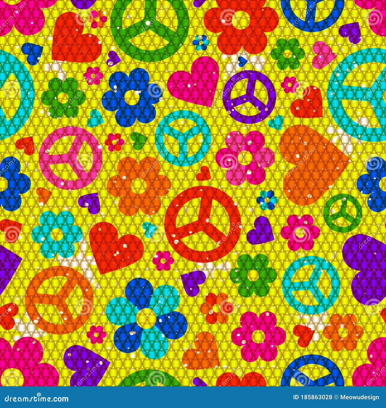 Hippie Background. Vector Illustration with Many Object. Stock Vector ...