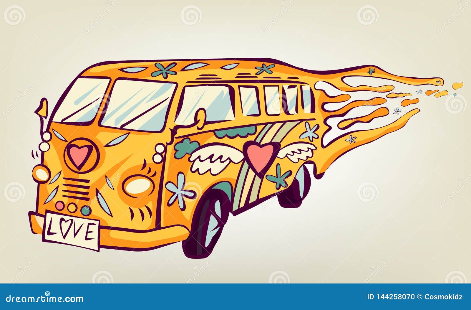 Hippie Car, Mini Van. Isolated Object Stock Illustration - Illustration ...