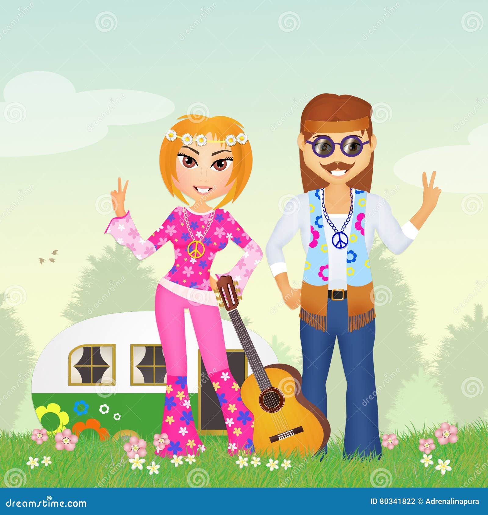 Hippie Couple Stock Illustration Illustration Of Afro 80341822