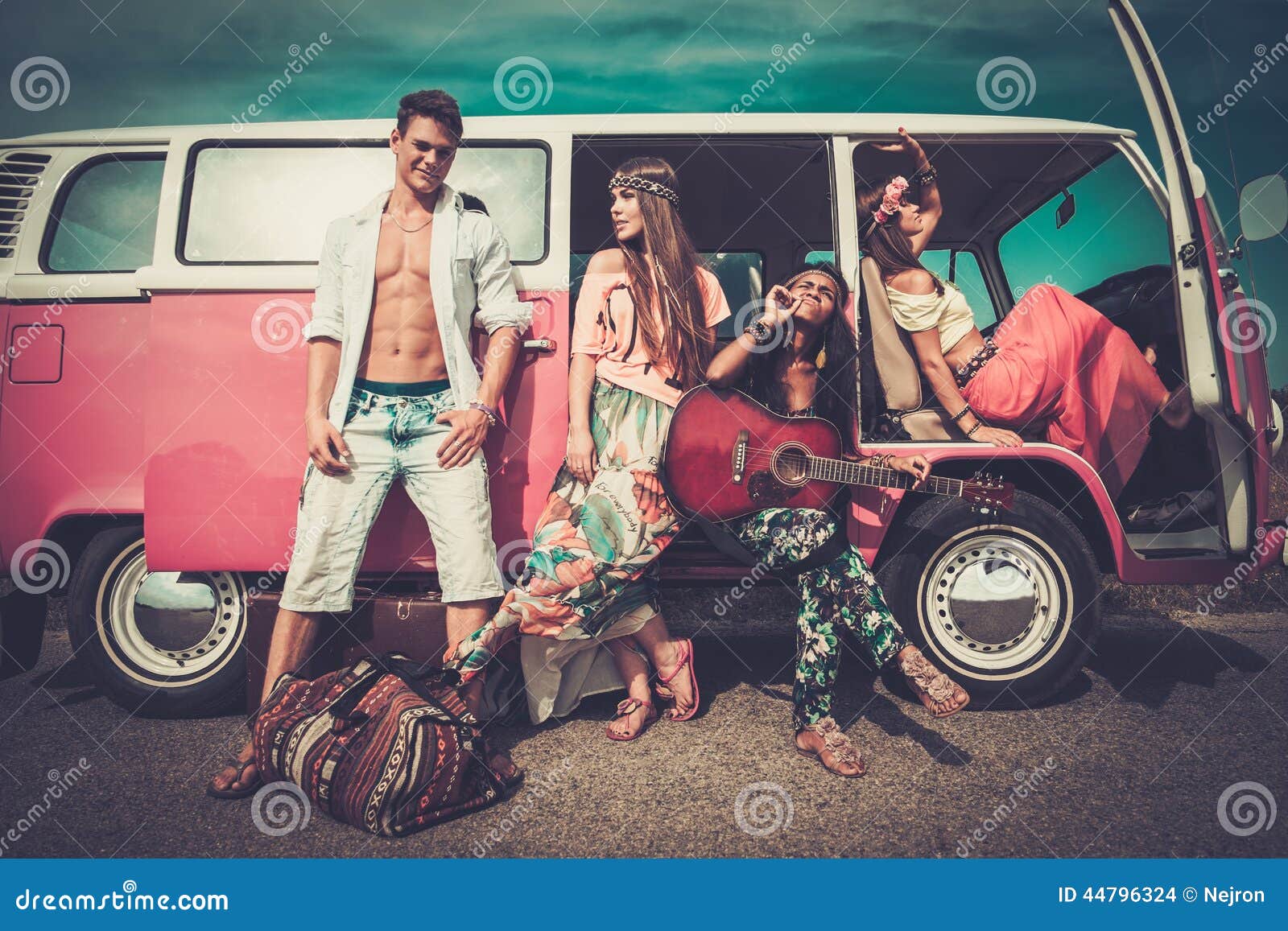 Hippie Friends on a Road Trip Stock Photo - Image of hippie, black ...