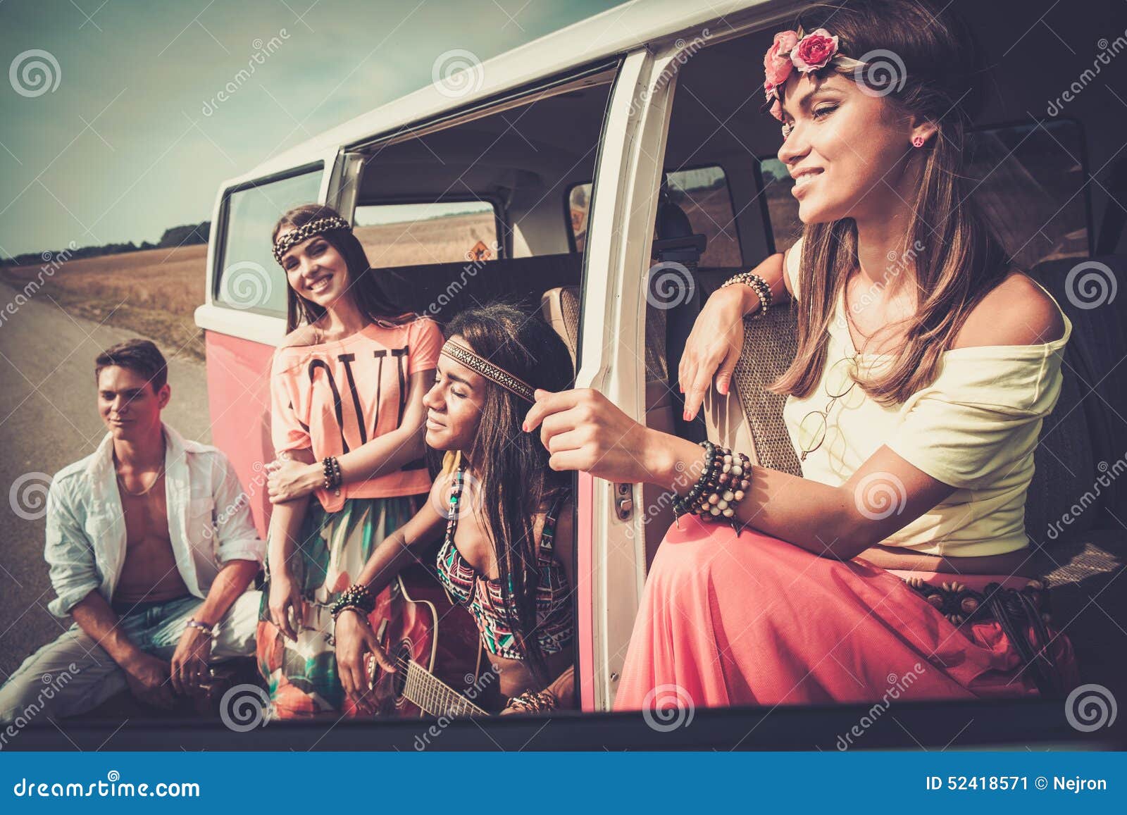 Hippie Friends on a Road Trip Stock Image - Image of lifestyle, minivan ...