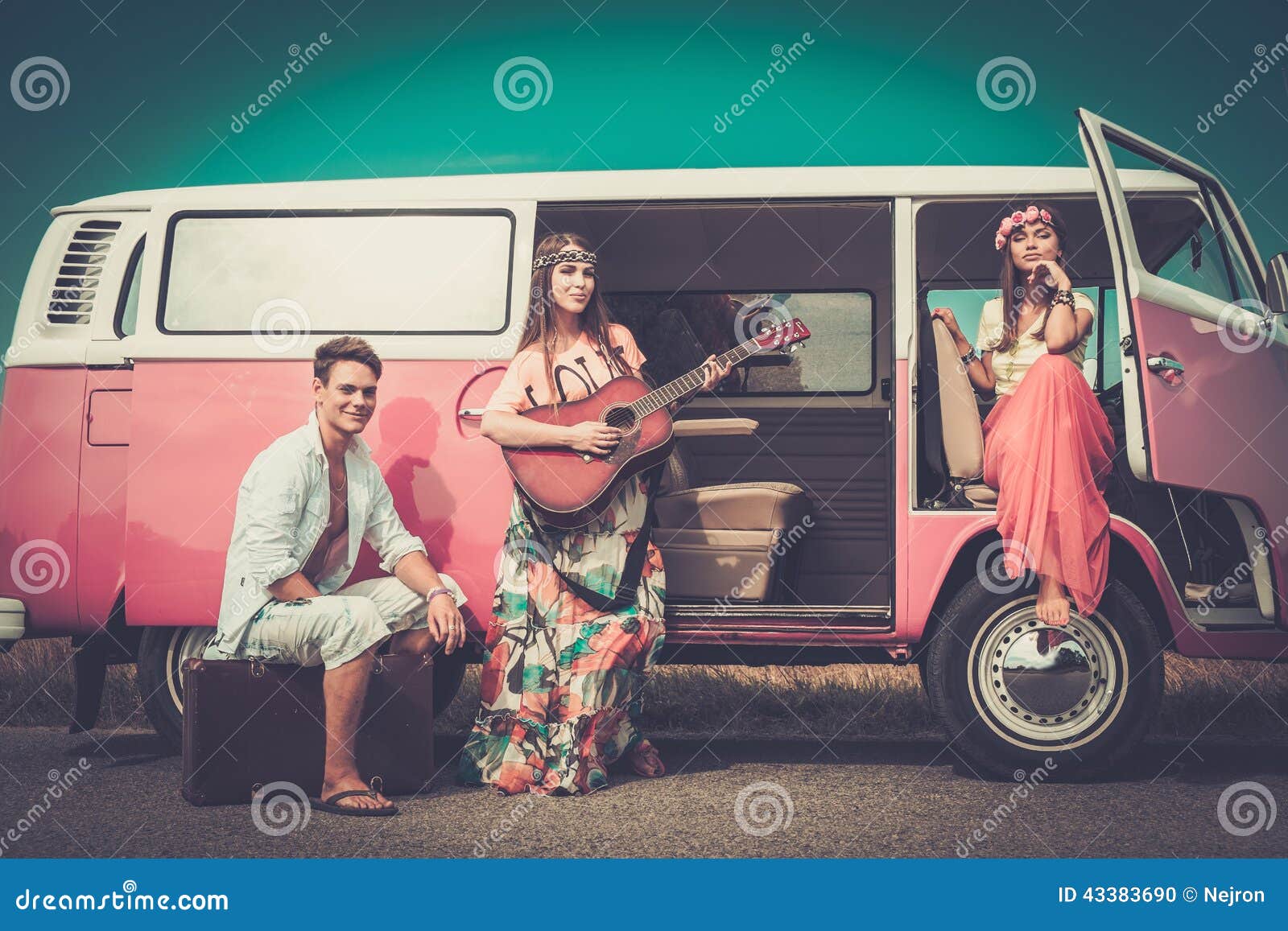Hippie Friends on a Road Trip Stock Photo - Image of summer, musician ...