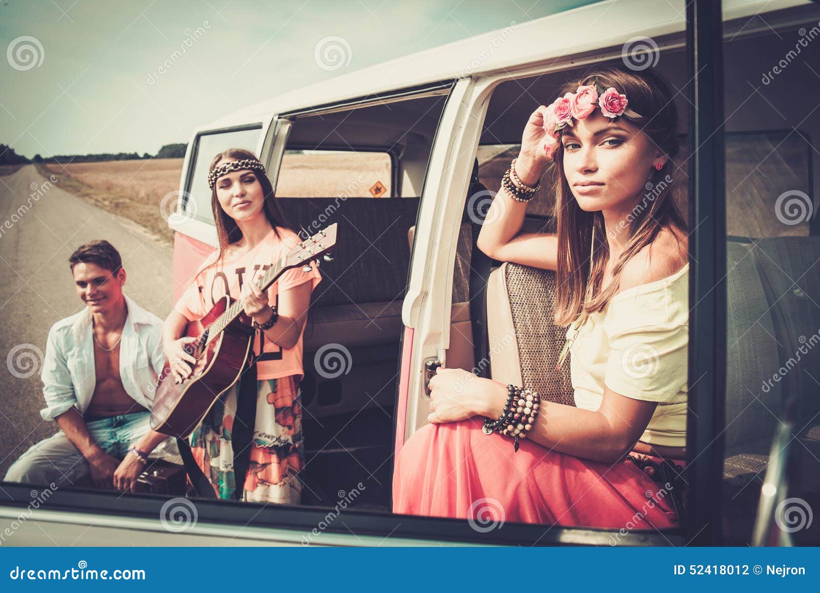 Hippie Friends on a Road Trip Stock Photo - Image of minivan, people ...