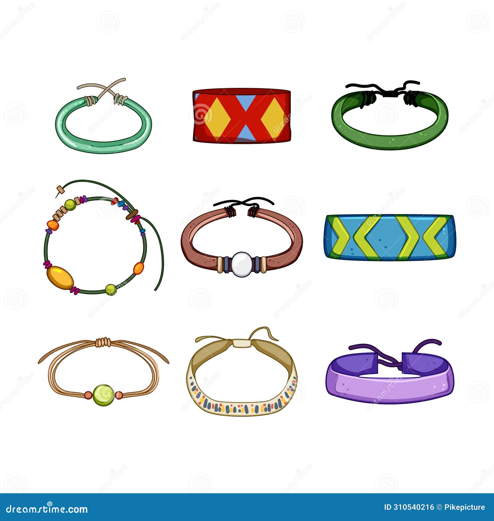 Hippie Friendship Bracelets Set Cartoon Vector Illustration Stock
