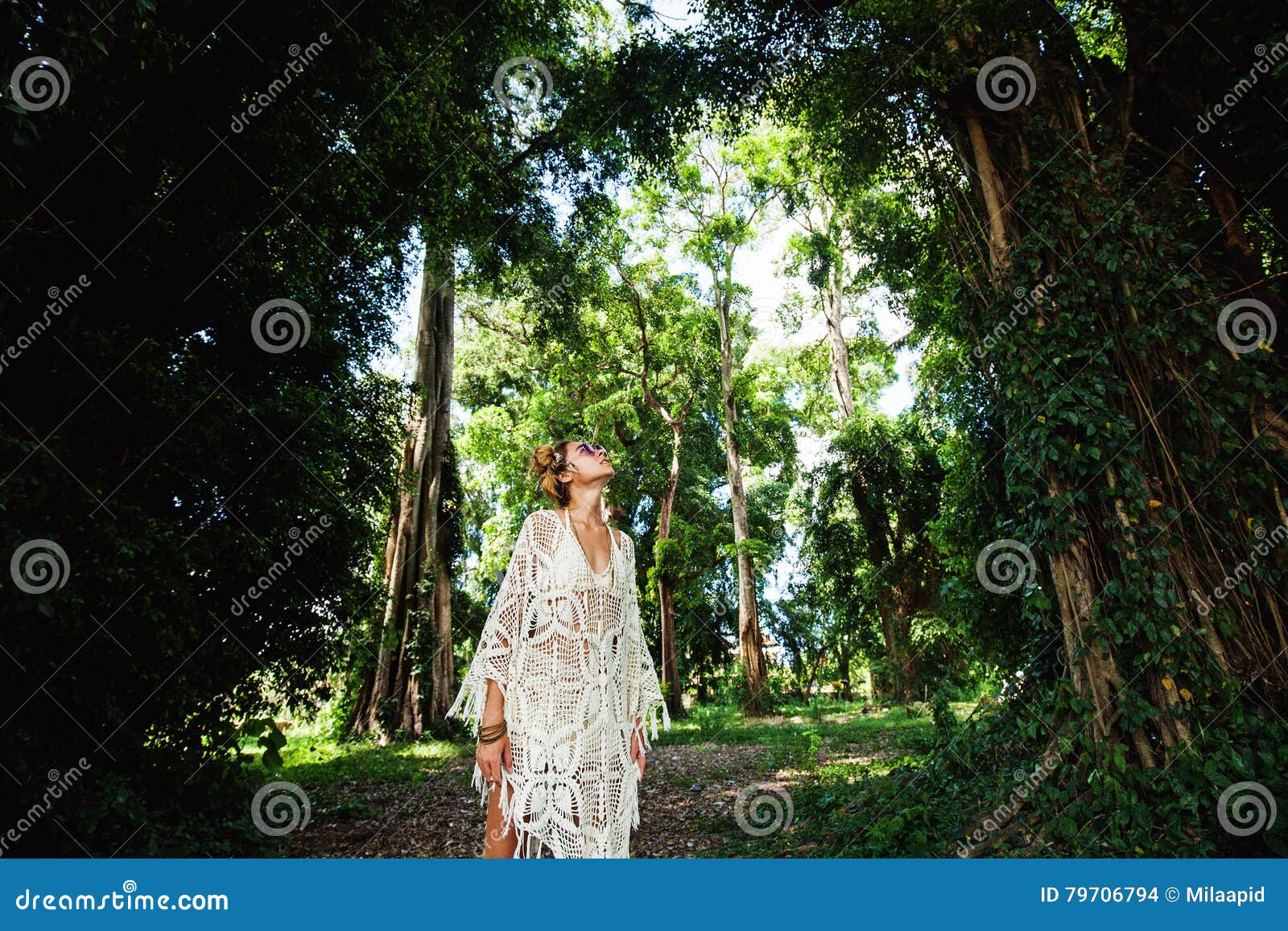 Hippie girl in the forest stock photo. Image of beauty - 79706794
