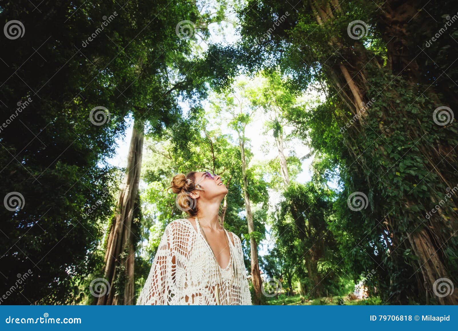 Hippie girl in the forest stock photo. Image of female - 79706818