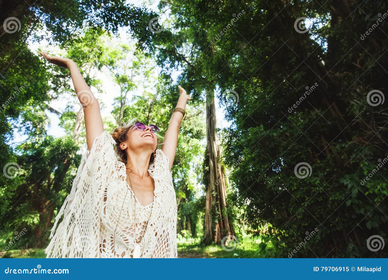 Hippie girl in the forest stock image. Image of fashion - 79706915