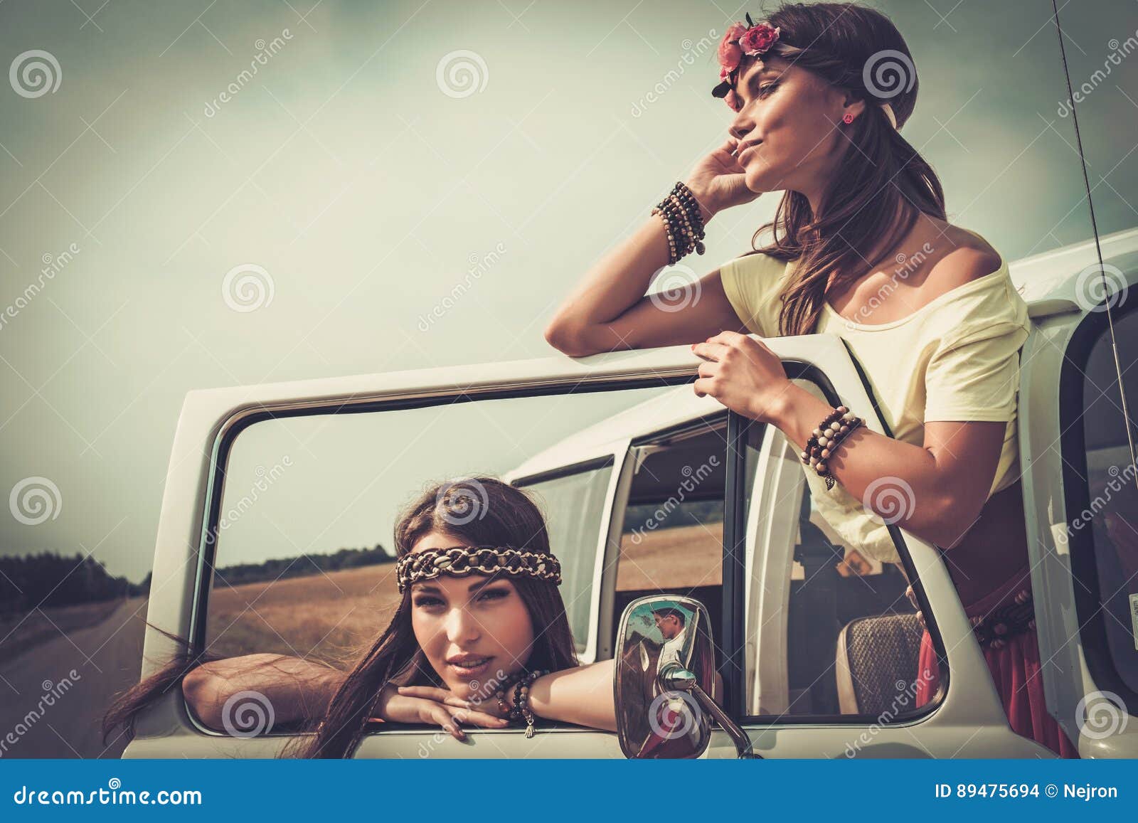 Hippie Girls in a Van on a Road Trip Stock Photo - Image of hippie ...