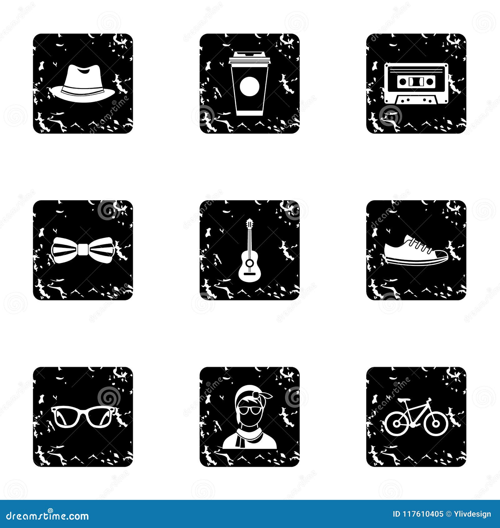 Hippie Icons Set, Grunge Style Stock Vector - Illustration of design ...
