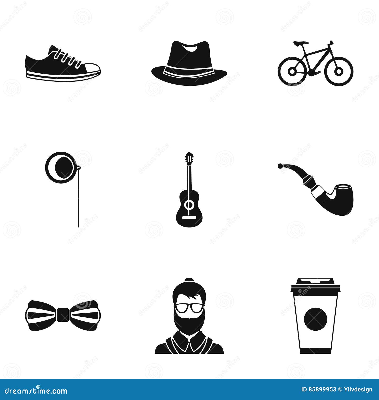Hippie Icons Set, Simple Style Stock Vector - Illustration of people ...