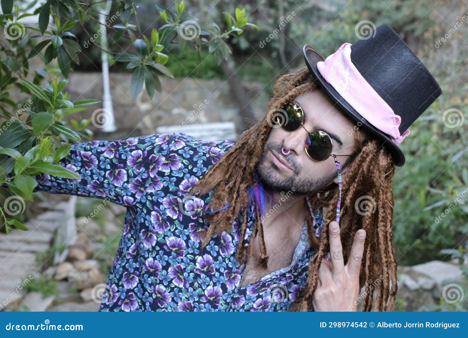 Hippie Man Showing Peace Hand Gesture Stock Photo - Image of fingers ...