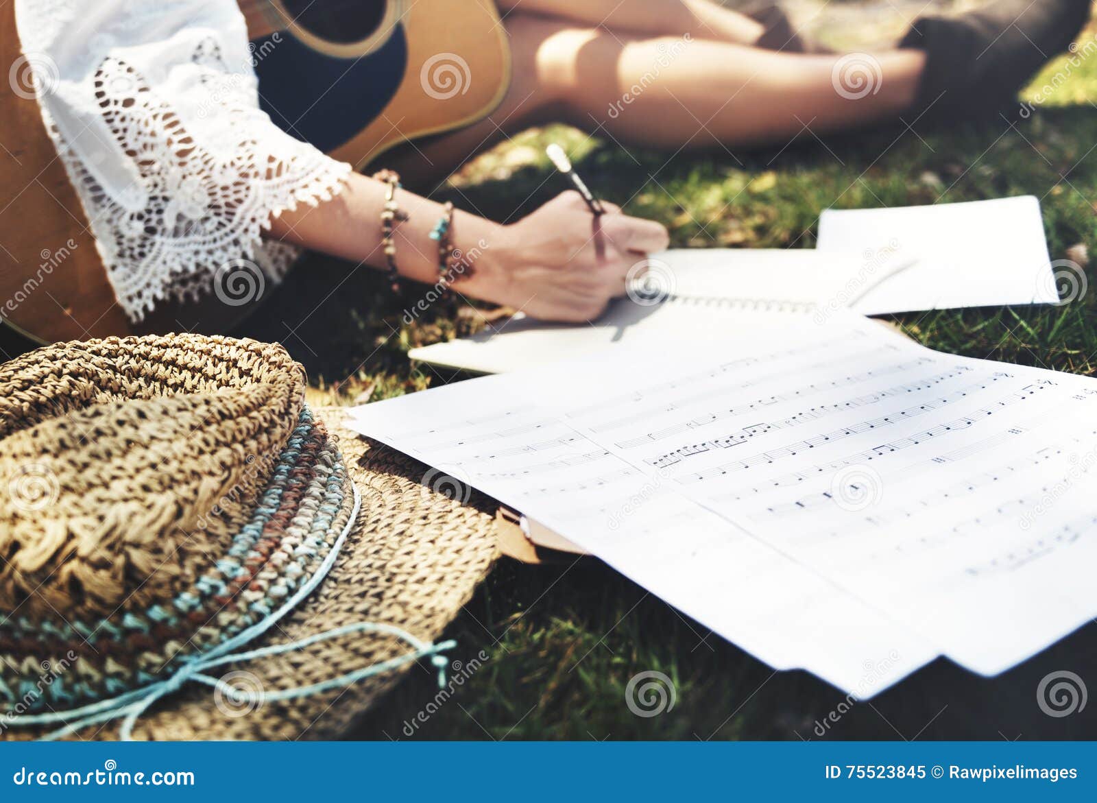 Hippie Musician Songwriter Writing Concept Stock Image - Image of ...