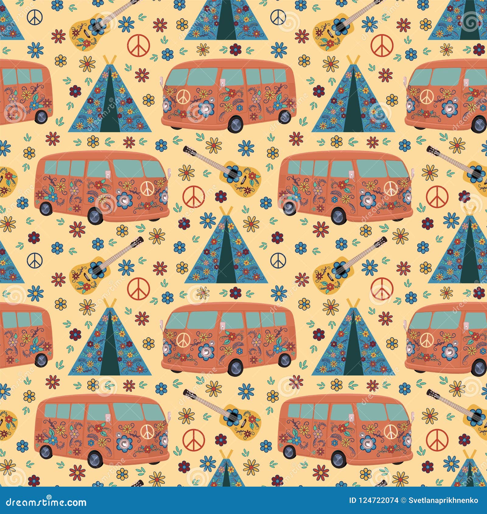 Hippie pattern stock vector. Illustration of life, dream - 124722074