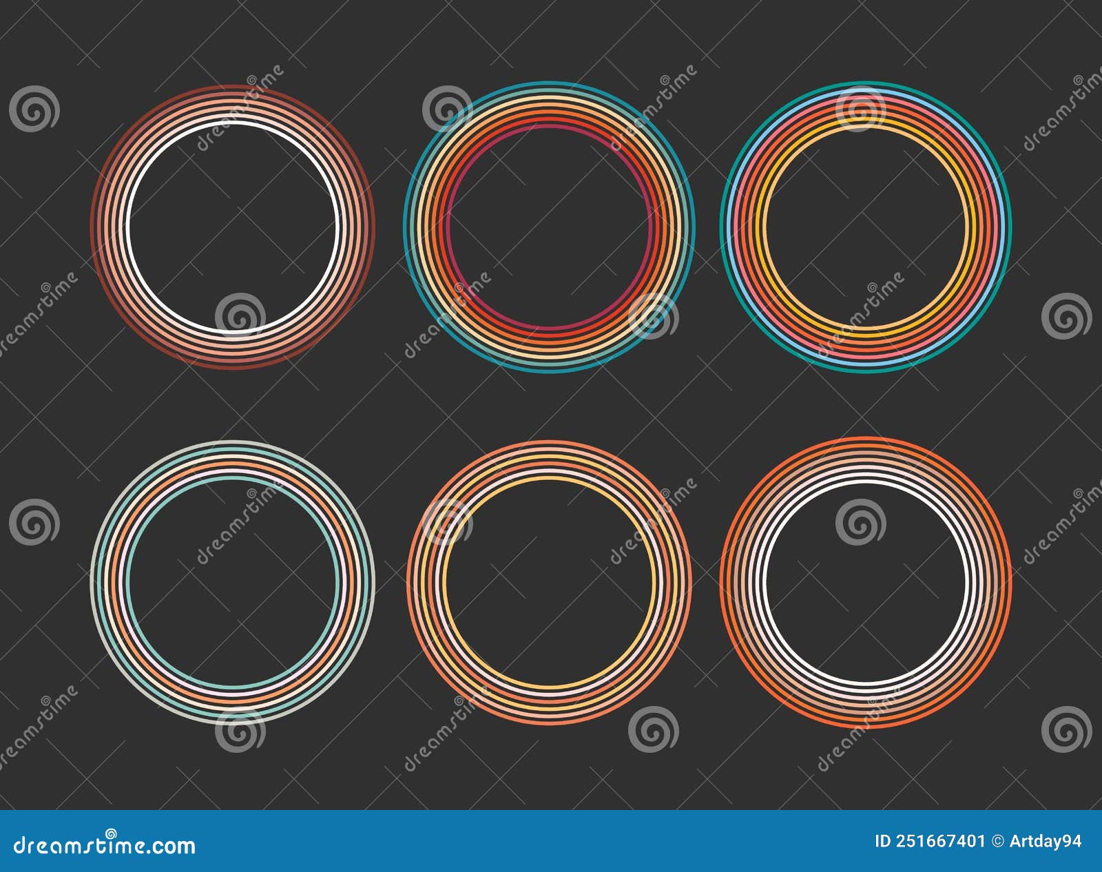 Hippie Retro Round Rainbow Frames with Coloful Lines Stock Image ...