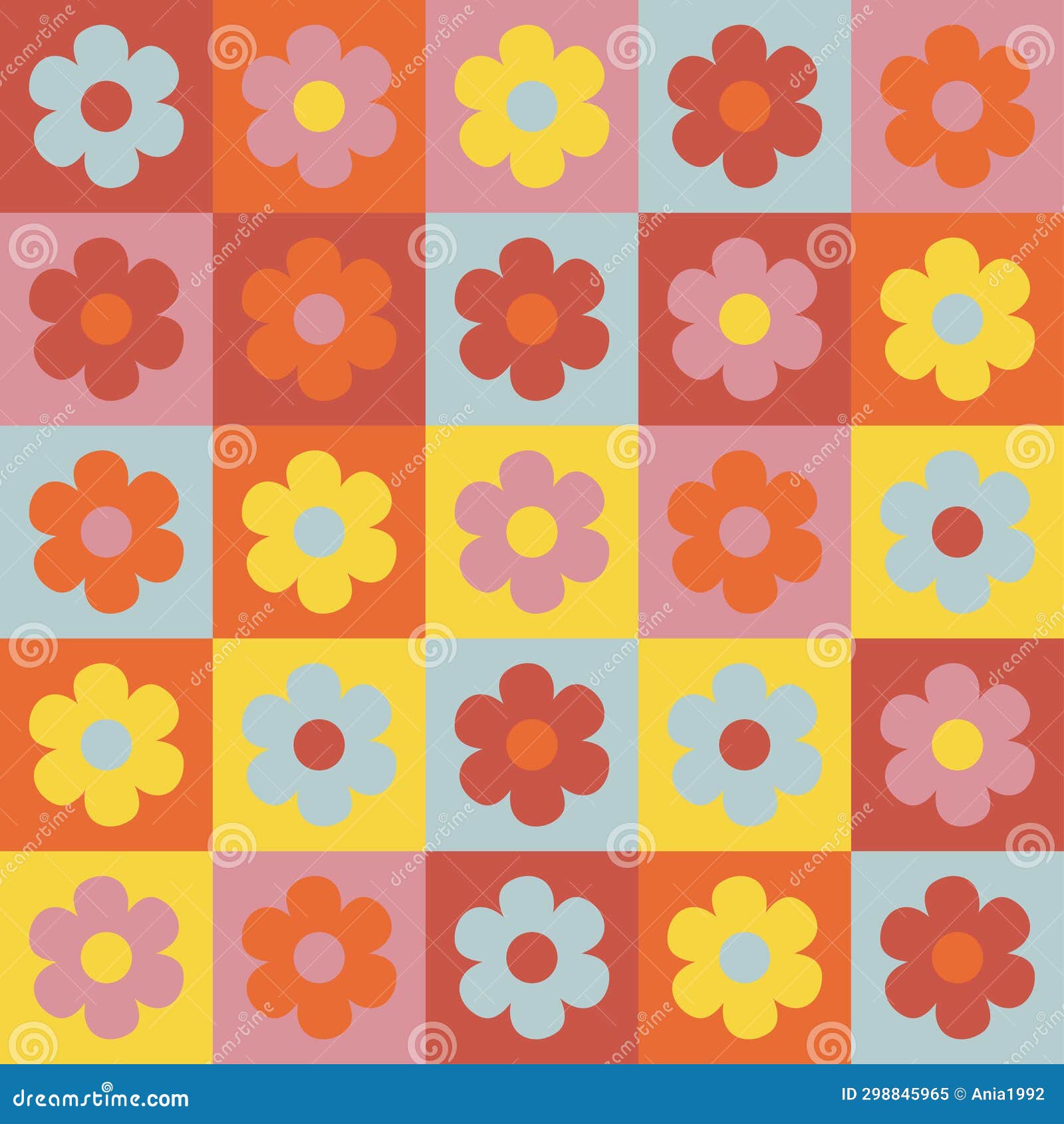 Hippie Retro Vintage Flowers Seamless Pattern in 70s-80s Style. Flat ...