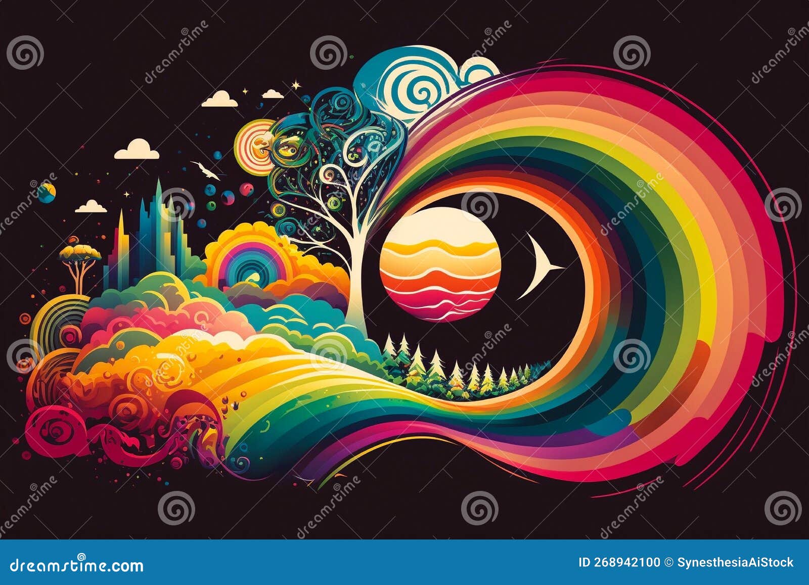 Hippie 60s 70s Graphic Design. Retro Stylish Rainbow, Clouds, Wavy ... Hippie 60s 70s Graphic Design. Retro Stylish Rainbow, Clouds, Wavy ...