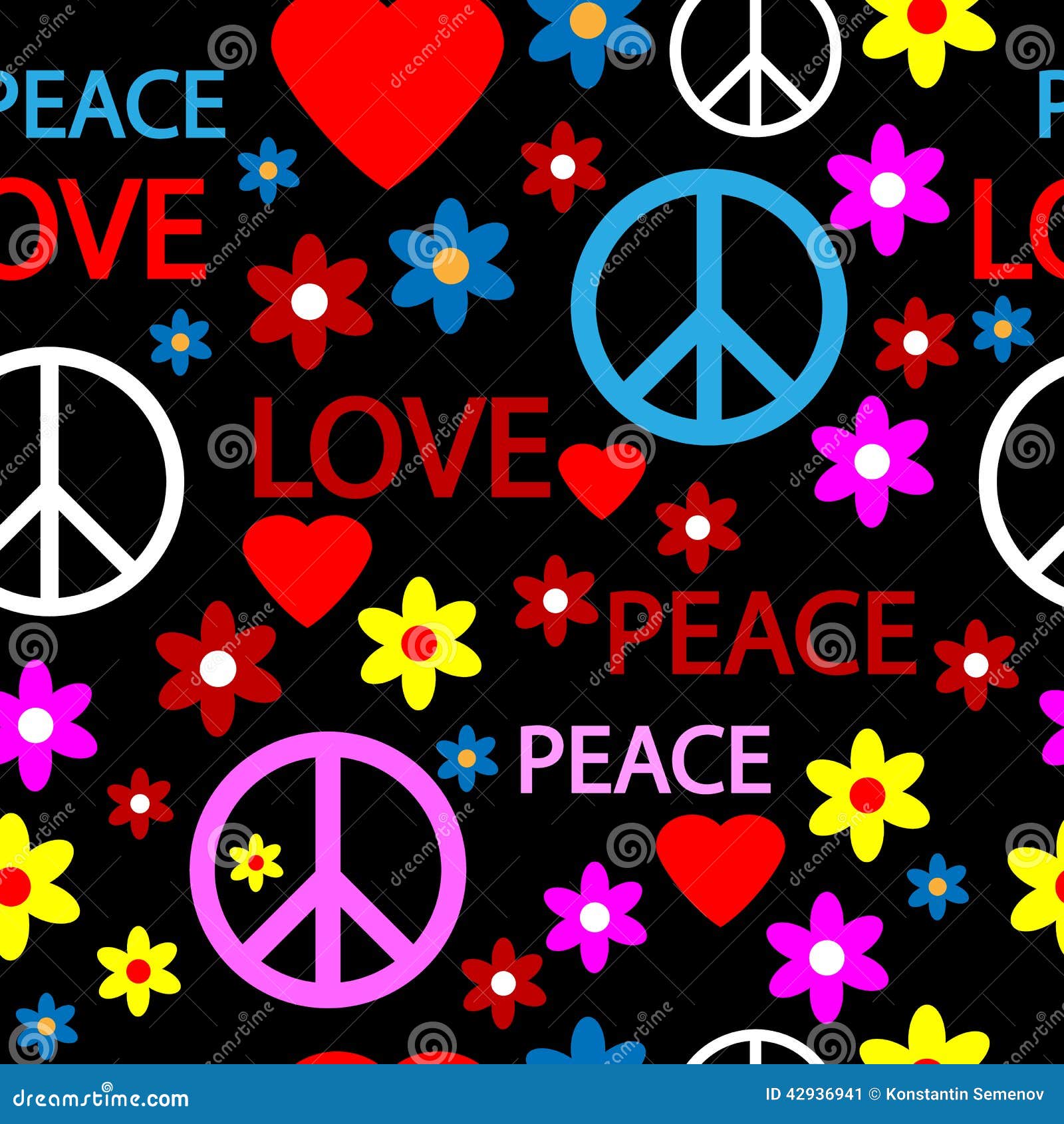 Hippie seamless pattern stock vector. Illustration of antiwar - 42936941