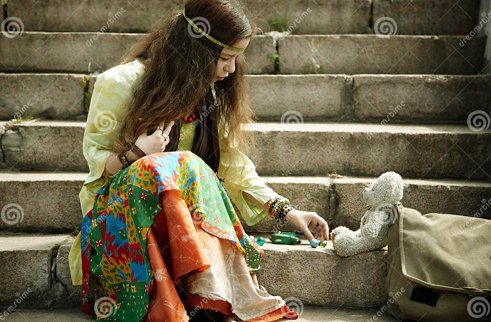 Hippie woman stock image. Image of homelessness, decoration - 17059809