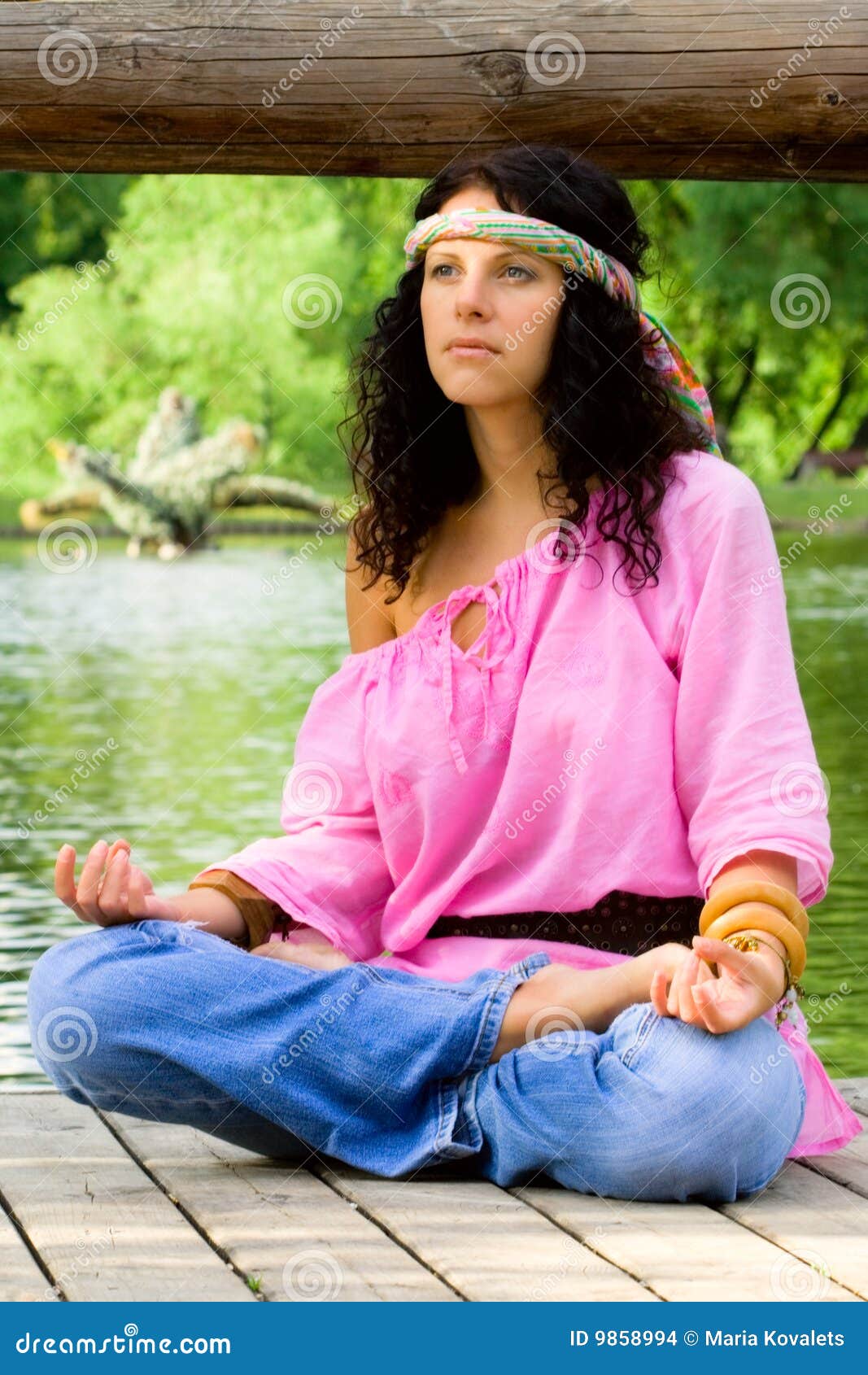 Hippie woman meditating stock photo. Image of attractive - 9858994