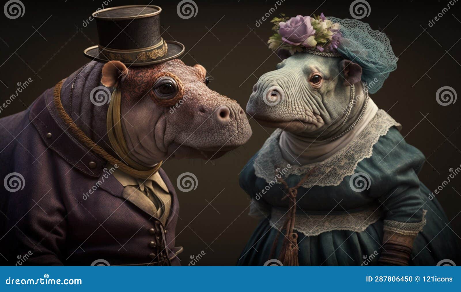 Hippo Animals Dressed in Victorian Era Clothing. Generative AI Stock ...