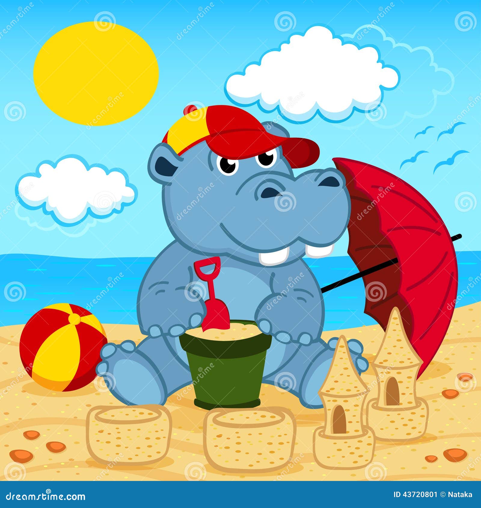 Hippo on beach stock vector. Illustration of coastline - 43720801
