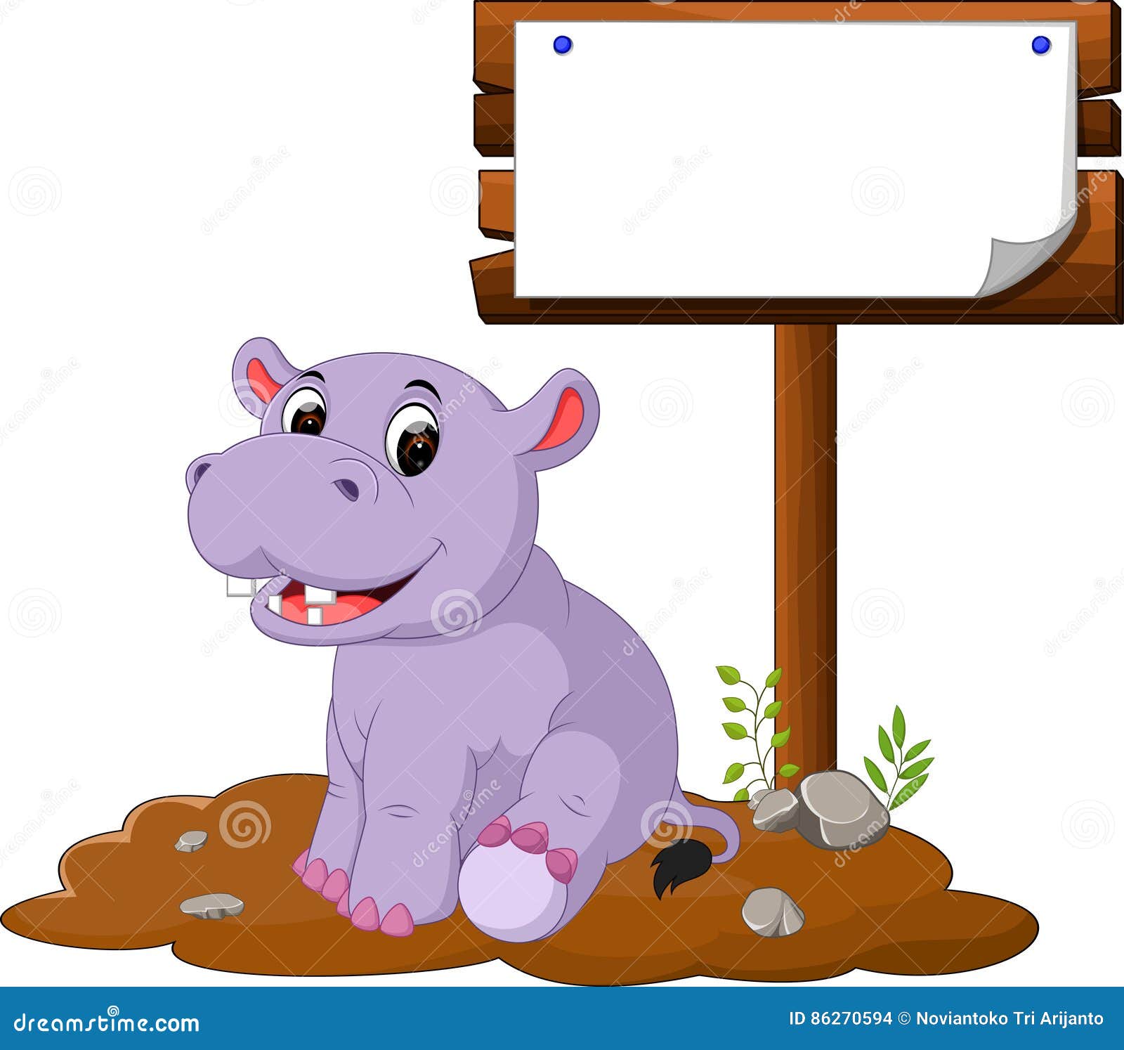 Hippo with blank sign stock vector. Illustration of character - 86270594