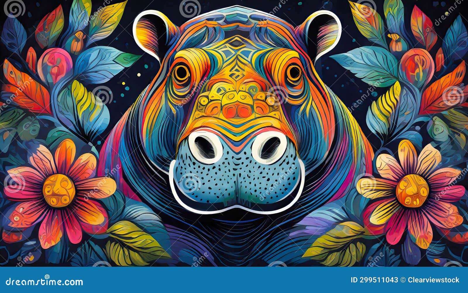 Hippo Bright Colorful and Vibrant Poster Illustration Stock ...