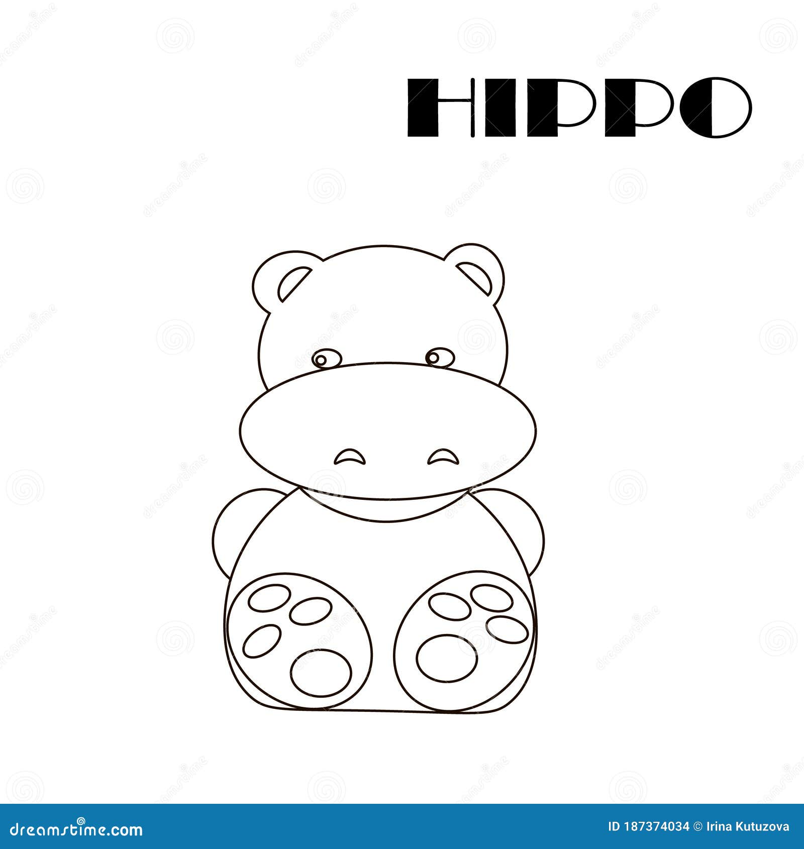 Hippo. Children Coloring Page Outline Drawing.. Vector Illustration ...
