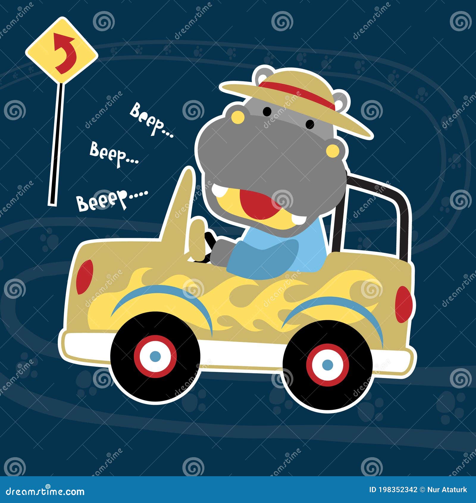 Hippo Driving Car, Vector Cartoon Illustration Stock Vector ...