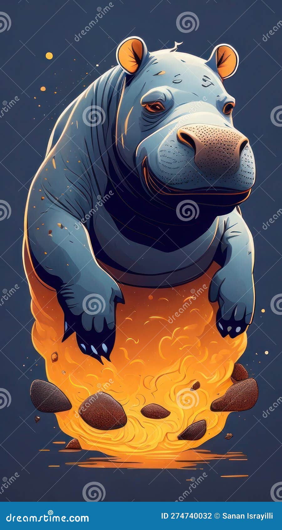 Hippo on Fire. Vector Illustration of a Hippopotamus Stock Illustration ...