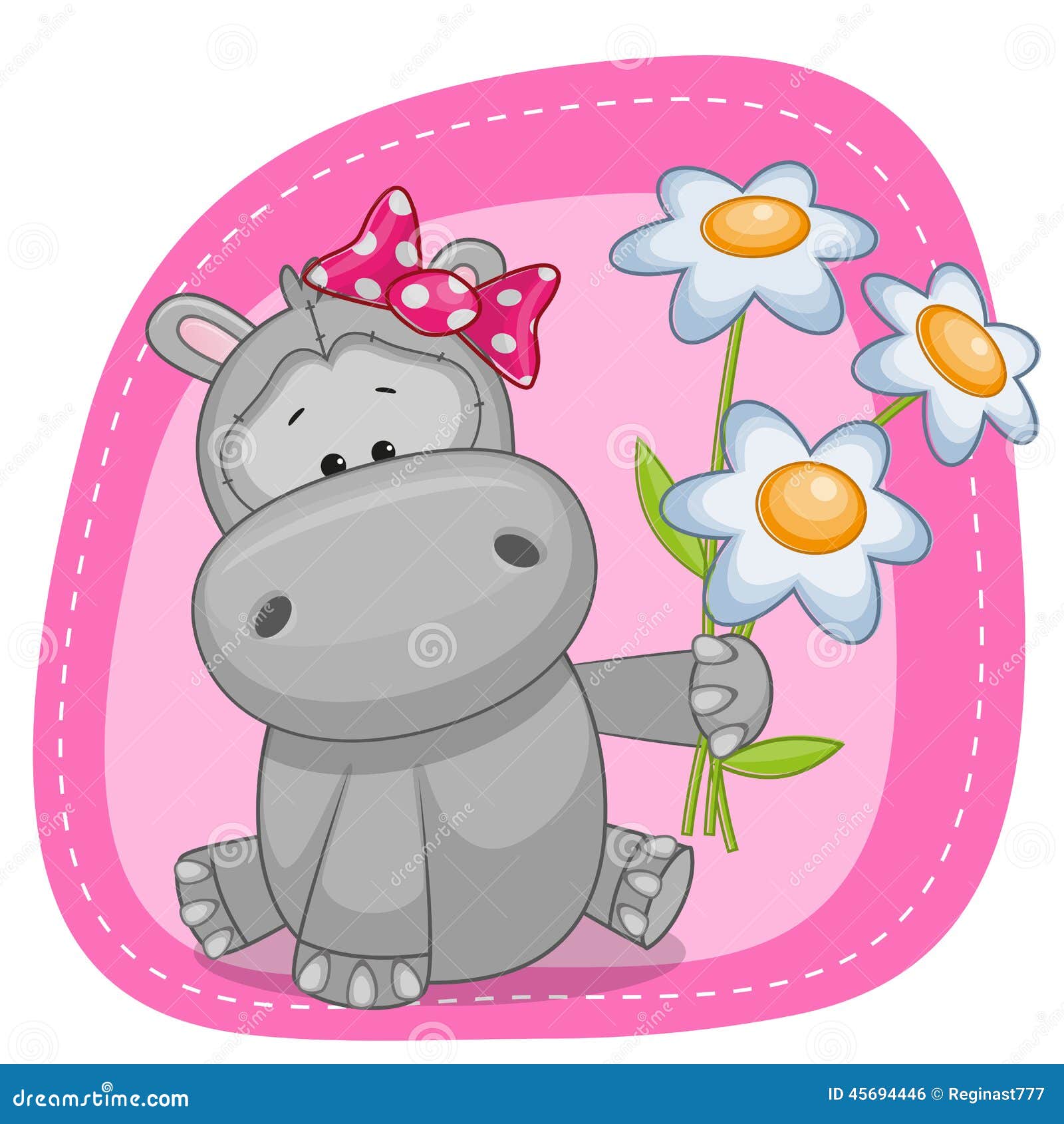 Hippo with flowers stock vector. Illustration of girl - 45694446