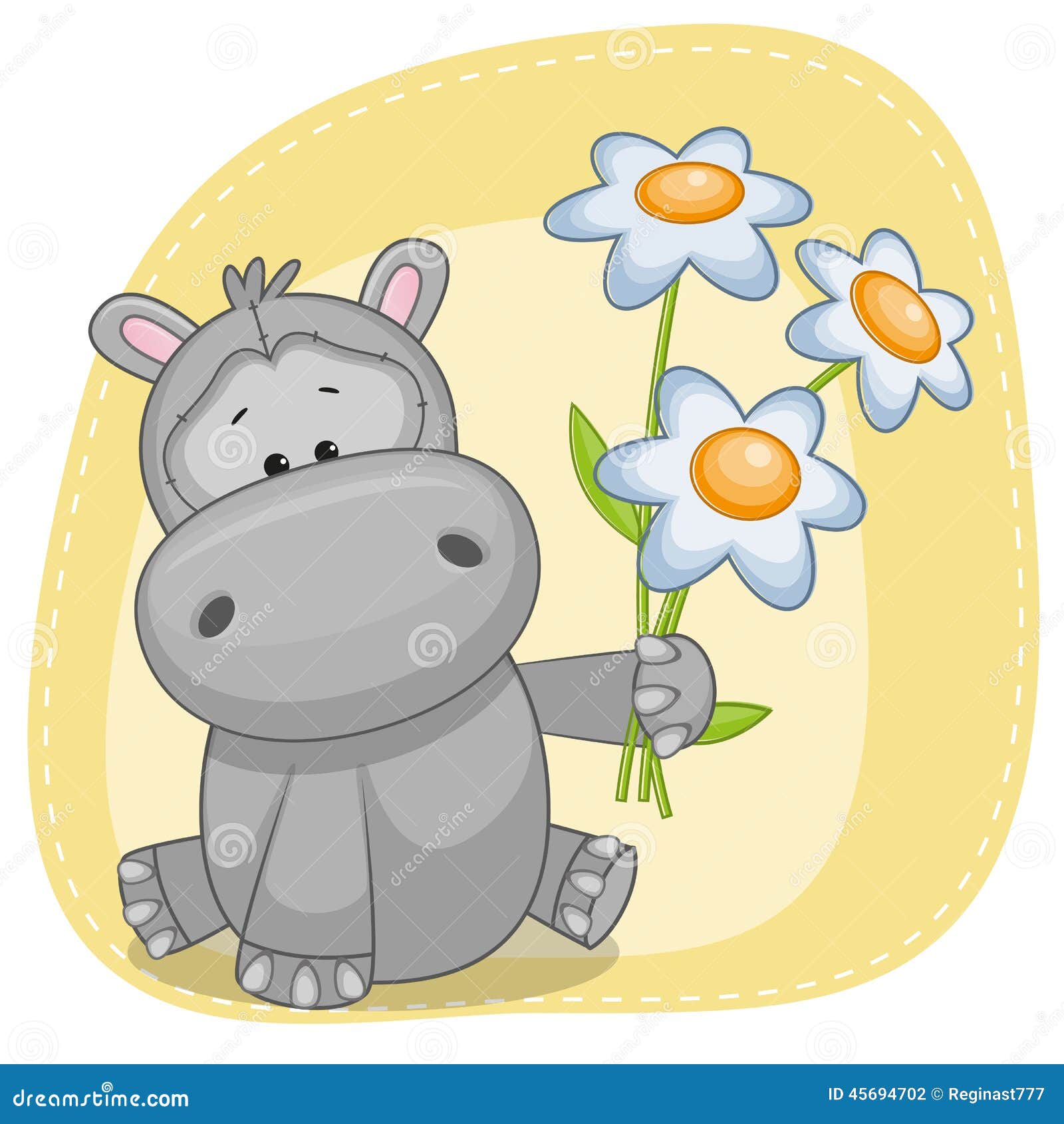 Hippo with flowers stock vector. Illustration of cheerful - 45694702