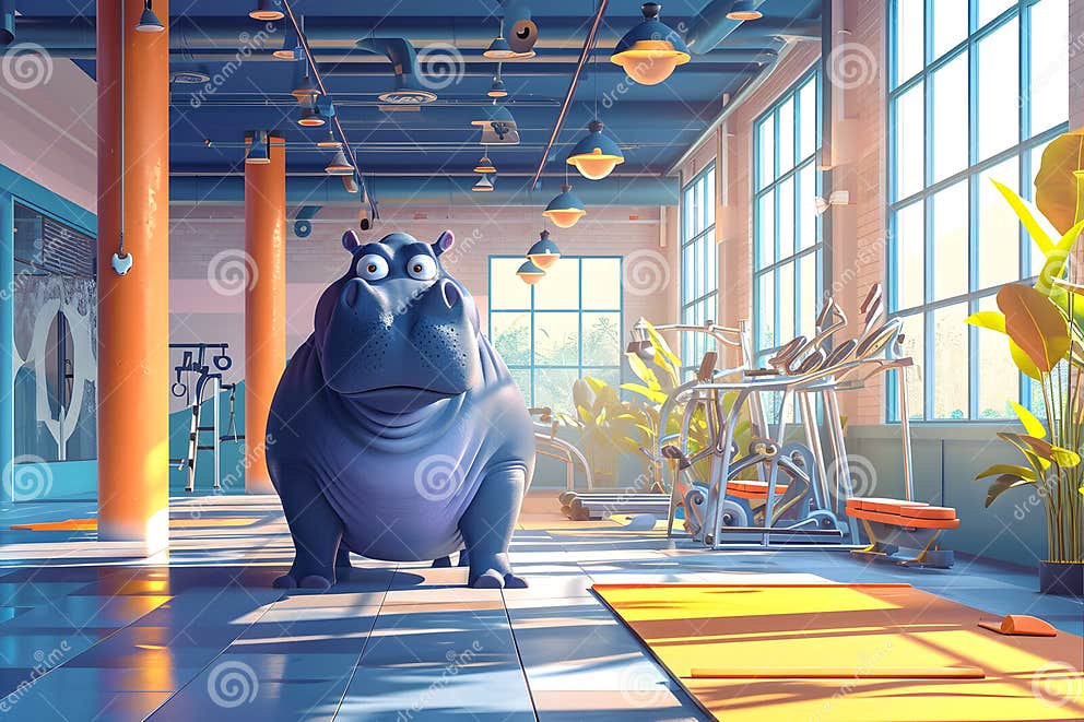 Hippo at the Gym. Created with Generative AI Stock Illustration ...
