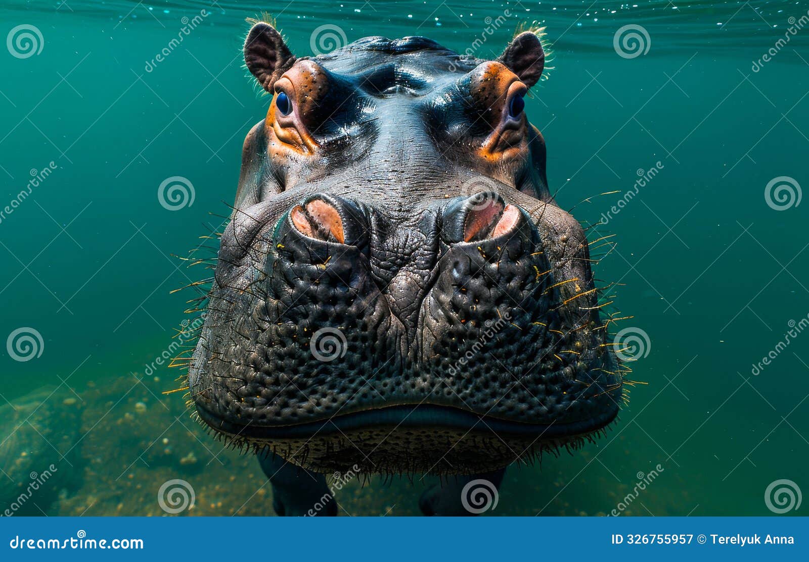 A Hippo is Looking at the Camera in the Water Stock Image - Image of ...