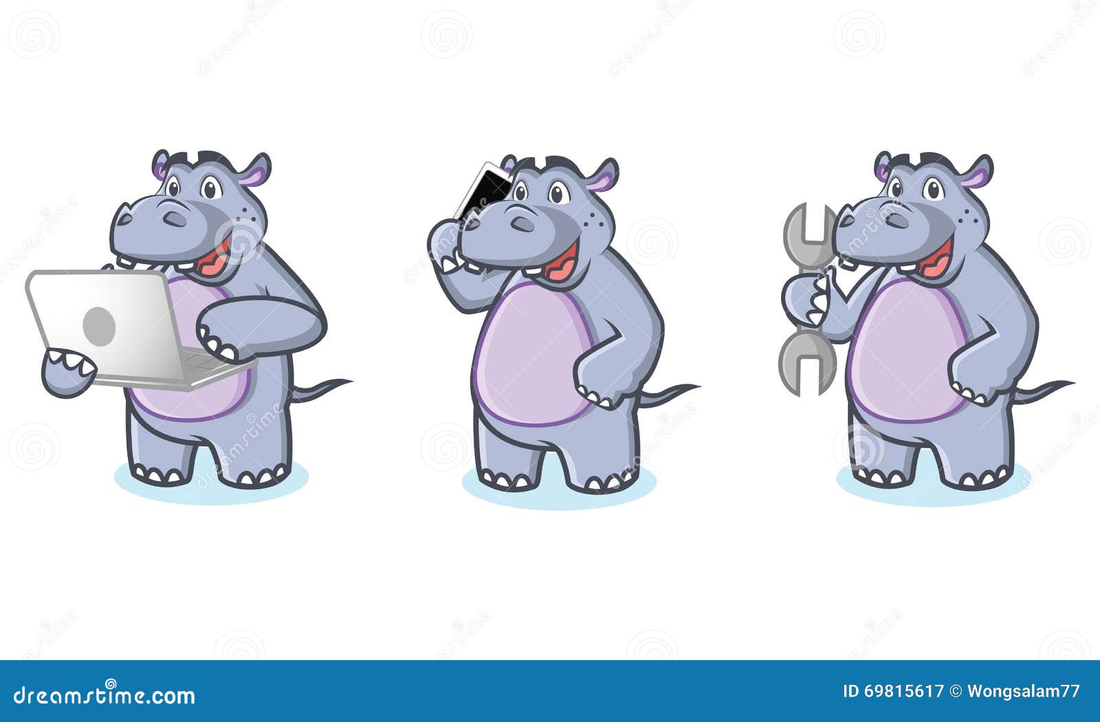 Hippo Mascot Vector with Laptop Stock Vector - Illustration of ...