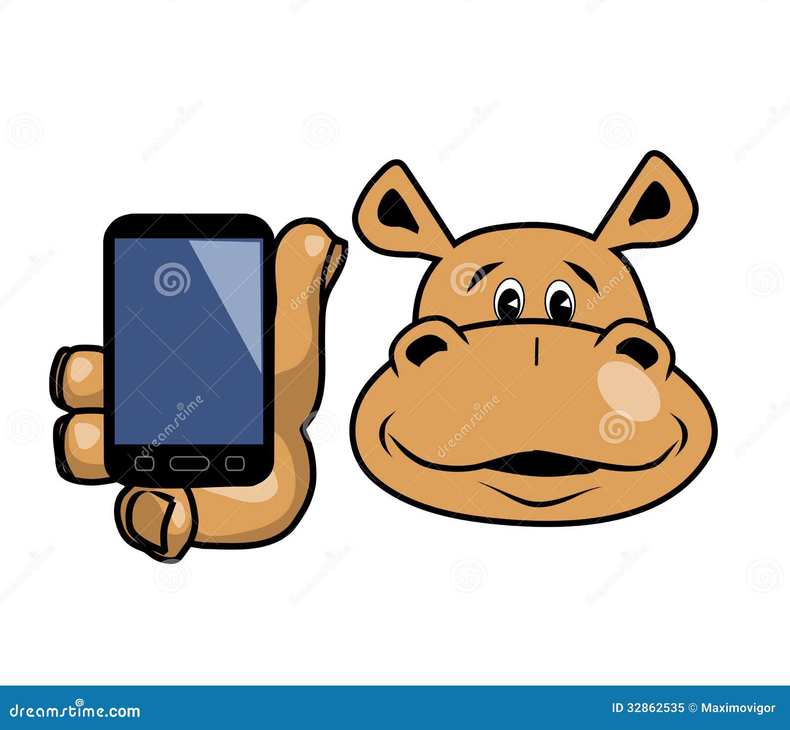 Hippo and phone stock illustration. Illustration of hippopotamus - 32862535